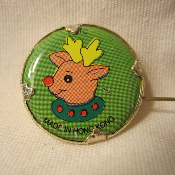 Unique Vintage | Jewelry | Vintage Reindeer Christmas Pin Cartoon Head ...
